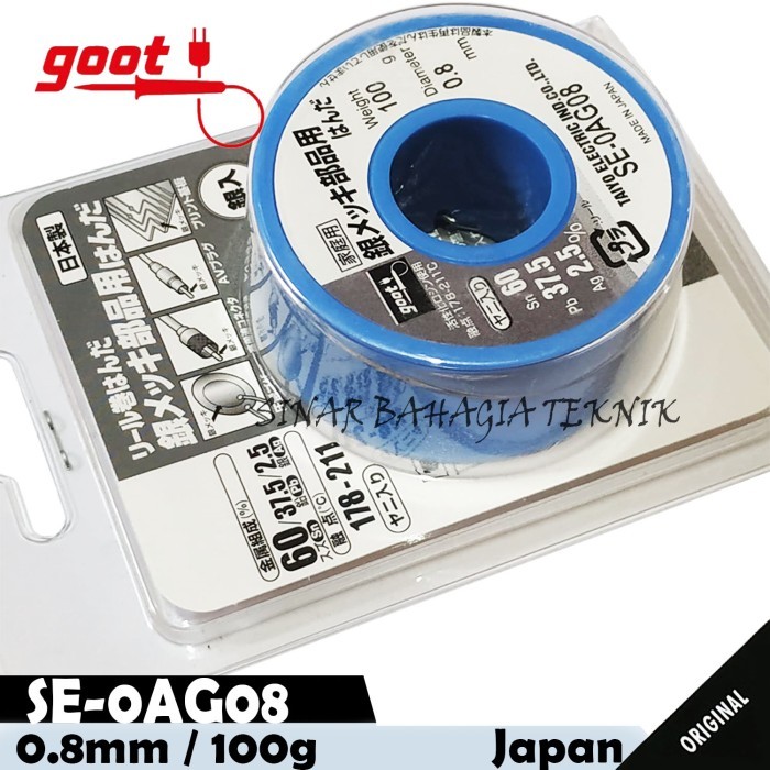 Jual GOOT JAPAN TIMAH SOLDER 0.8MM SE-0AG08 100GR TINOL TENOL SOLDERAN ...