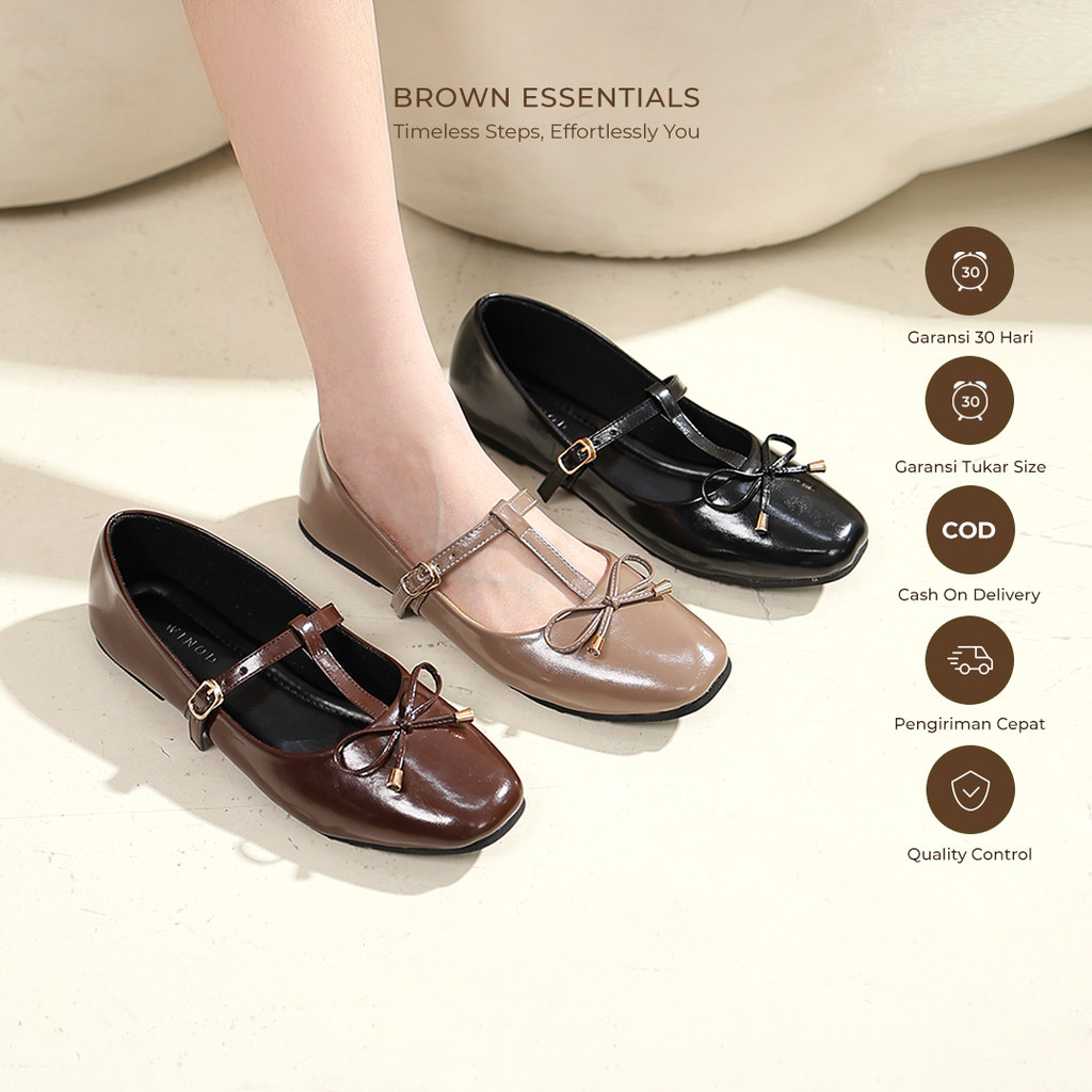 Jual WINOD Esca Sepatu Flatshoes Sepatu Wanita Kerja Pita | Shopee ...