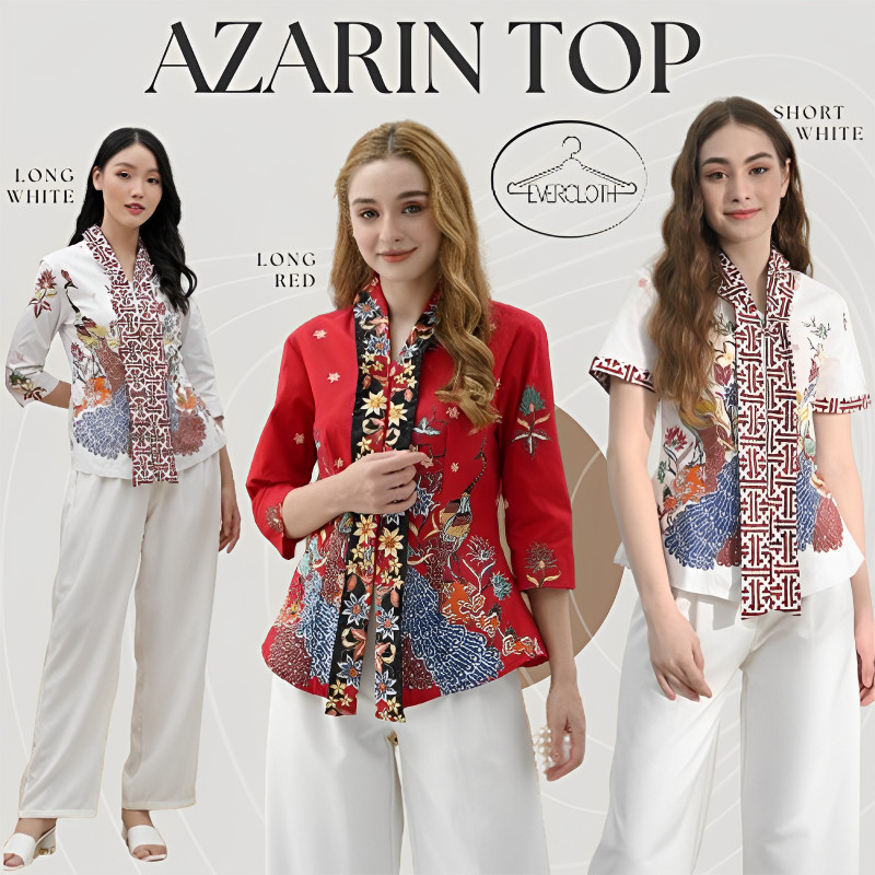 Jual Evercloth Azarin Long Blouse Wanita Lengan Panjang Atasan Batik Wanita Blouse Batik ...