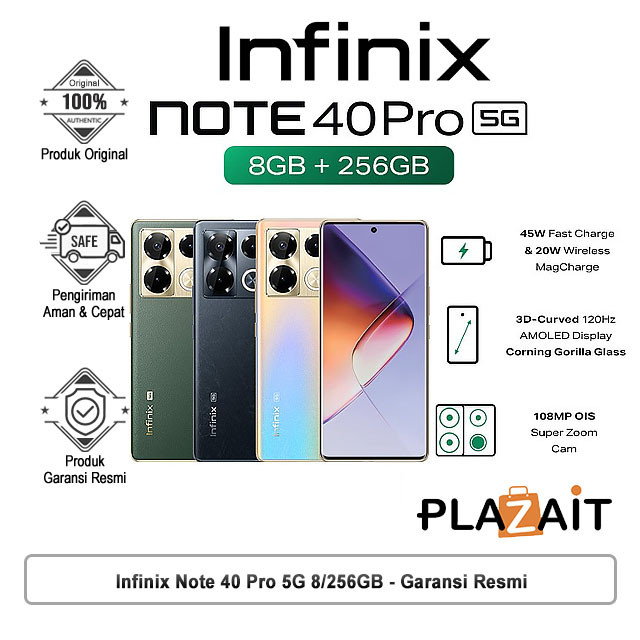 Jual Infinix Note 40 Pro 5G 8/256GB - Up to 16GB Extended RAM - Dimensity 7020 - 6.78” FHD+ 3D ...