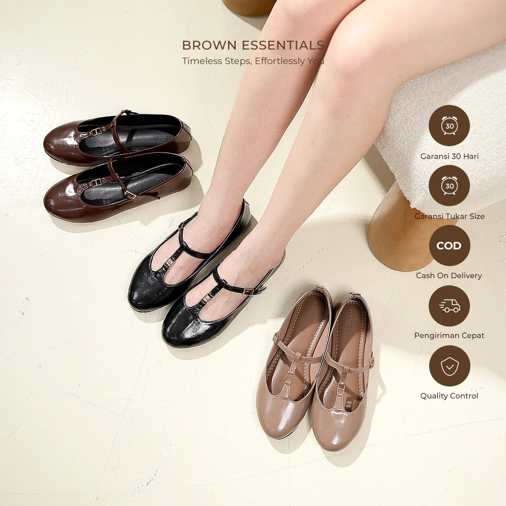 Jual WINOD Nesya Sepatu Ballet Flats Model TBar Flatshoes Wanita Hak 2 ...