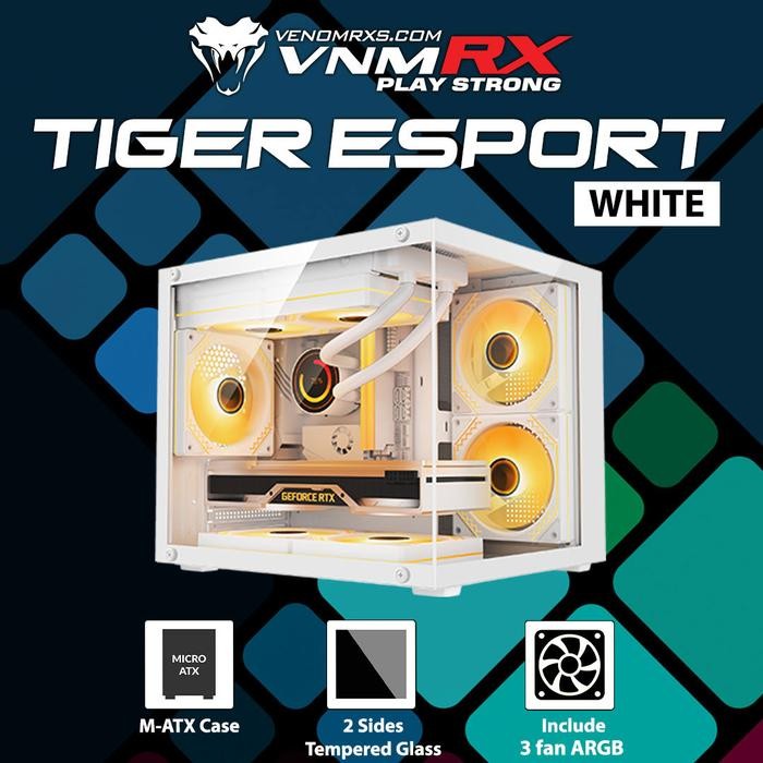 Jual VenomRX Casing PC Tiger Esport White M-ATX With 3x120mm A-RGB Fan ...