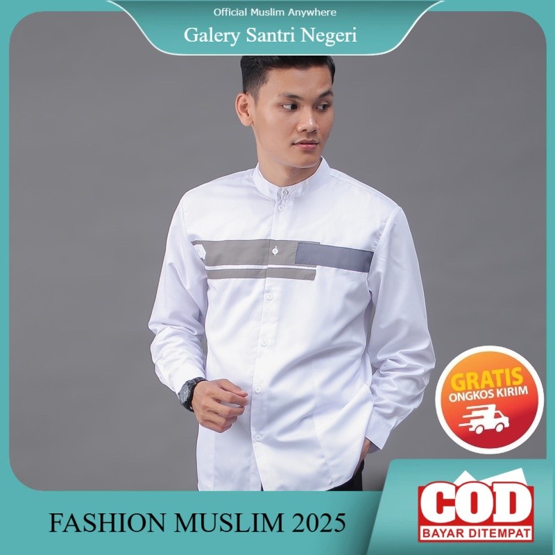 Jual Baju Koko Pria Terbaru Lengan Panjang Warna Putih Kombinasi Coksu ...