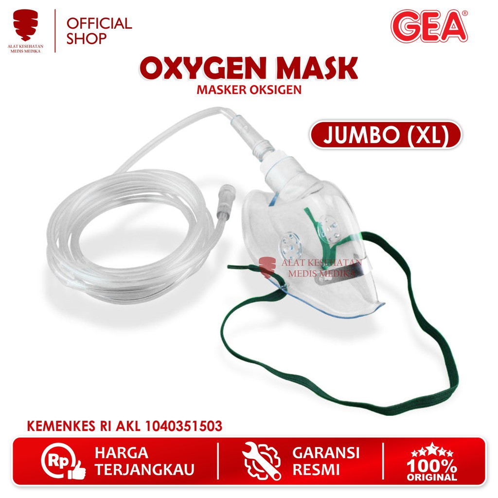 Jual GEA Masker Oksigen XL Jumbo Selang Penapasan Napas Oxygen Mask ...