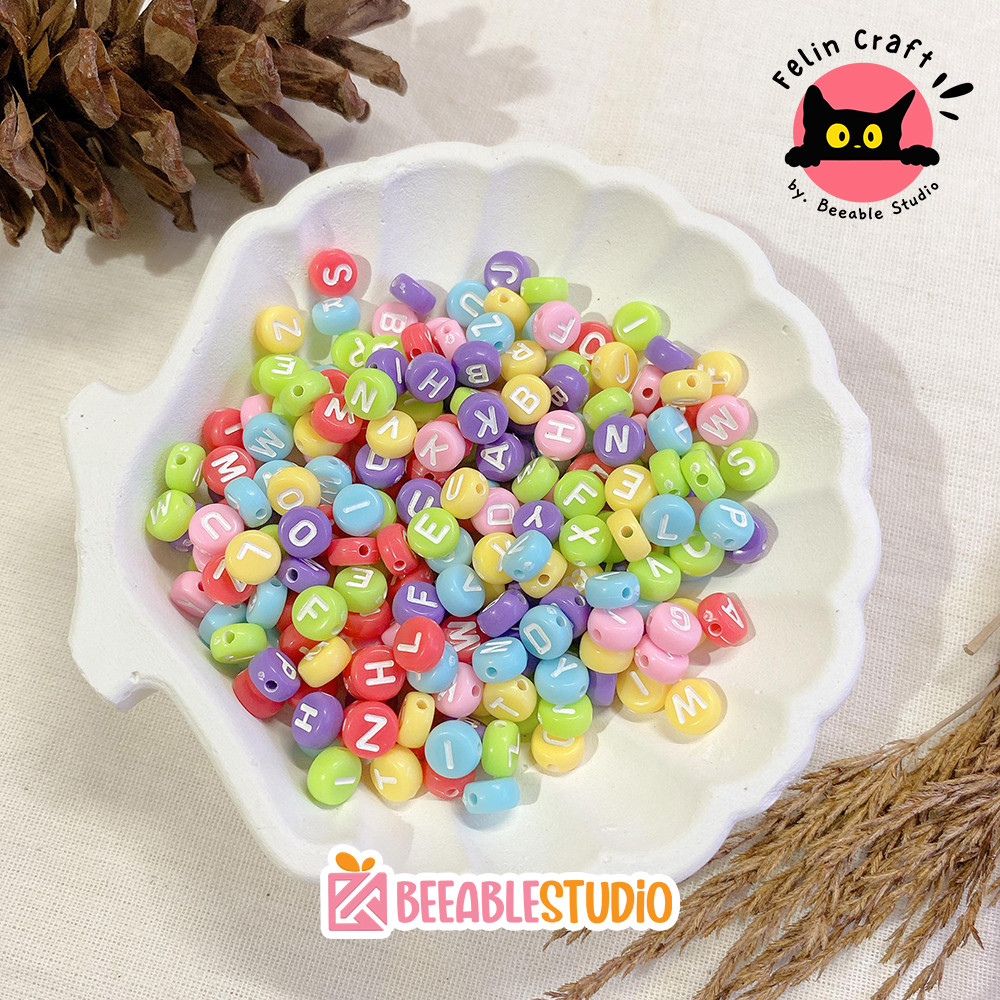 Jual [15gr] Manik Mote Huruf Alphabet Bulat Pipih / Kotak Mix ...