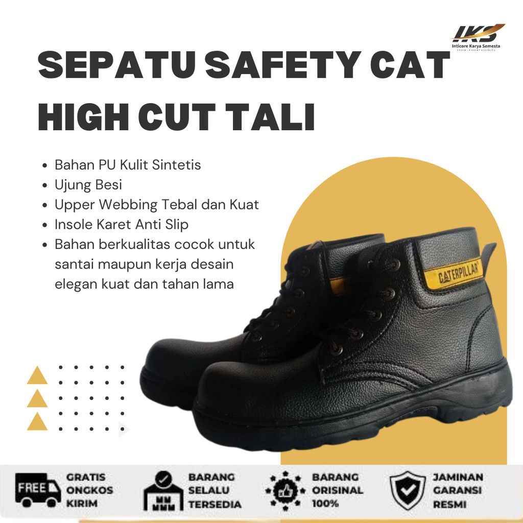 Jual Sepatu Safety CAT TALI Kualitas Premium High Cut Kulit Ujung Besi ...