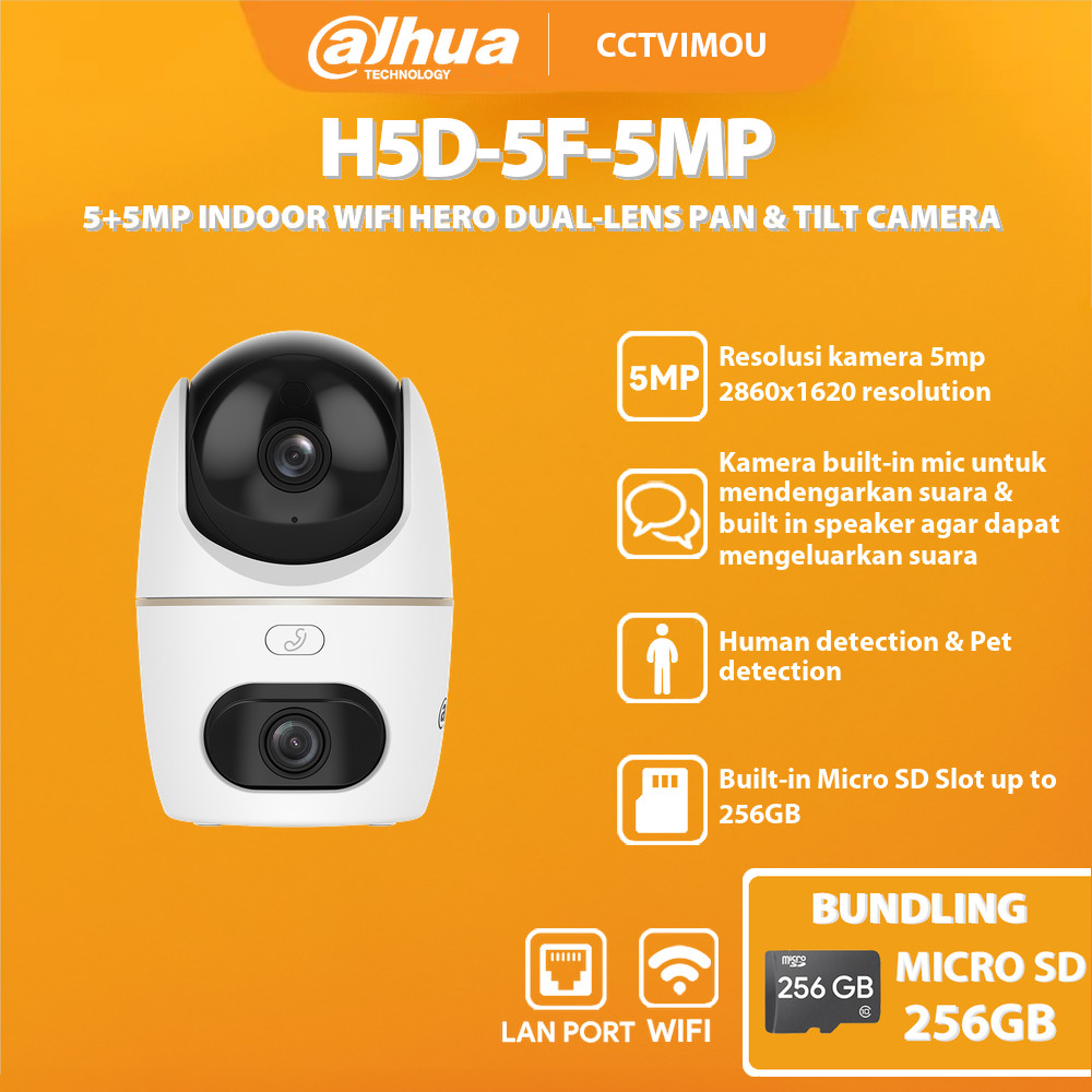 Jual DAHUA H5D-5F-5MP 5+5MP INDOOR WIFI HERO DUAL-LENS PAN & TILT CAMERA FREE MICRO SD 256GB ...