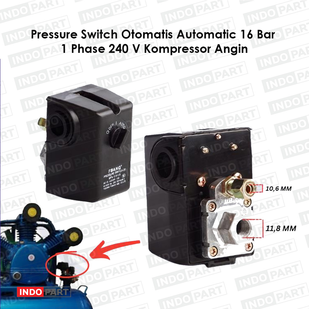 Jual Pressure Switch Otomatis Automatic 16 Bar 1 Phase 240 V Kompressor ...