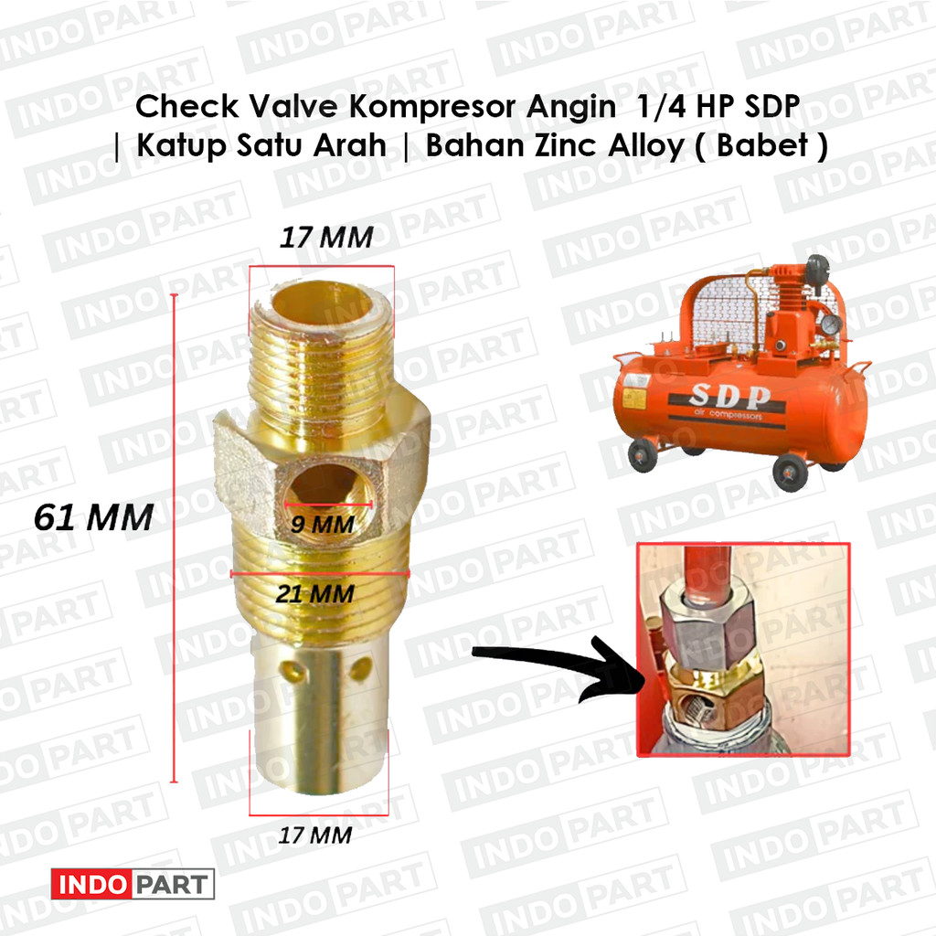 Jual Check Valve Kompresor 1/4 HP SDP | Katup Satu Arah | Klep Tangki ...