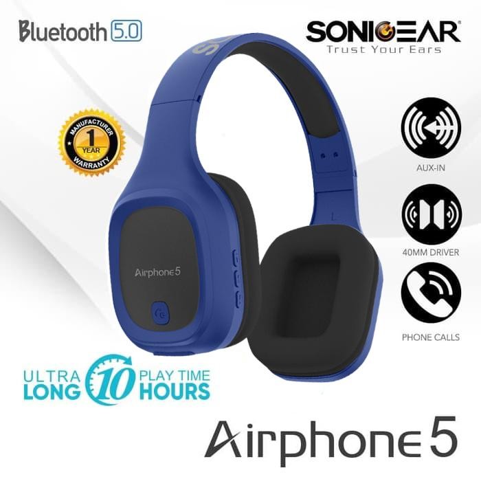 Jual SonicGear Airphone 5 (2019) Bluetooth Headphone - Black Blue ...