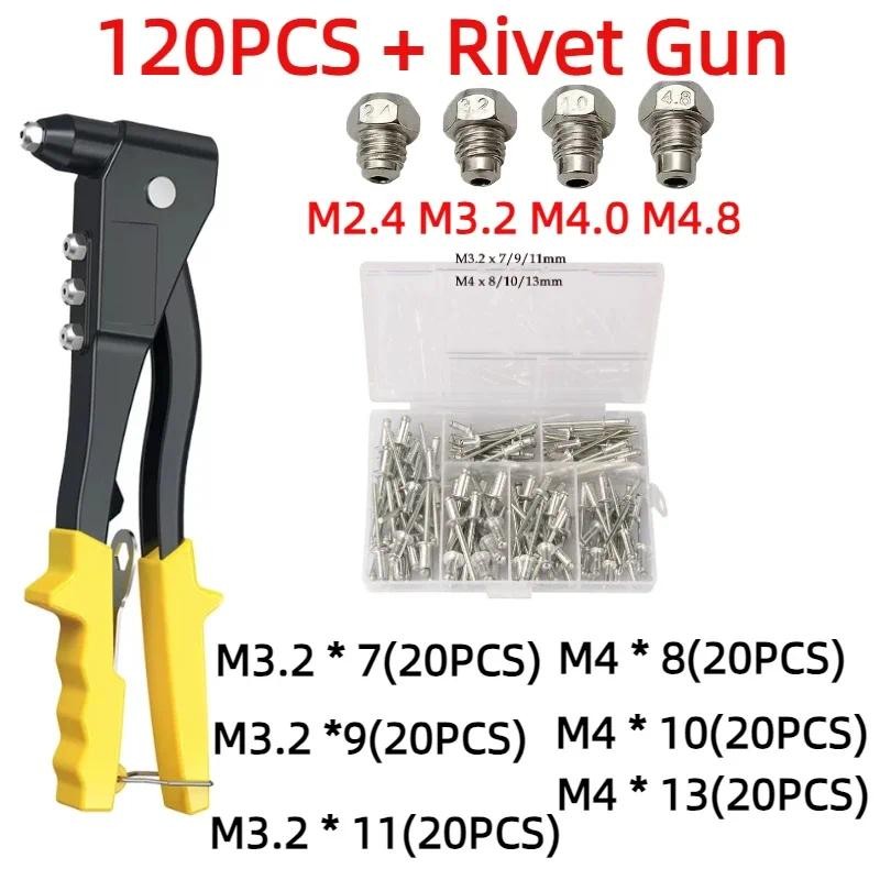 Jual Heavy Duty Riveter Pop Rivet Gun Tools and 120Pcs Blind Rivets ...
