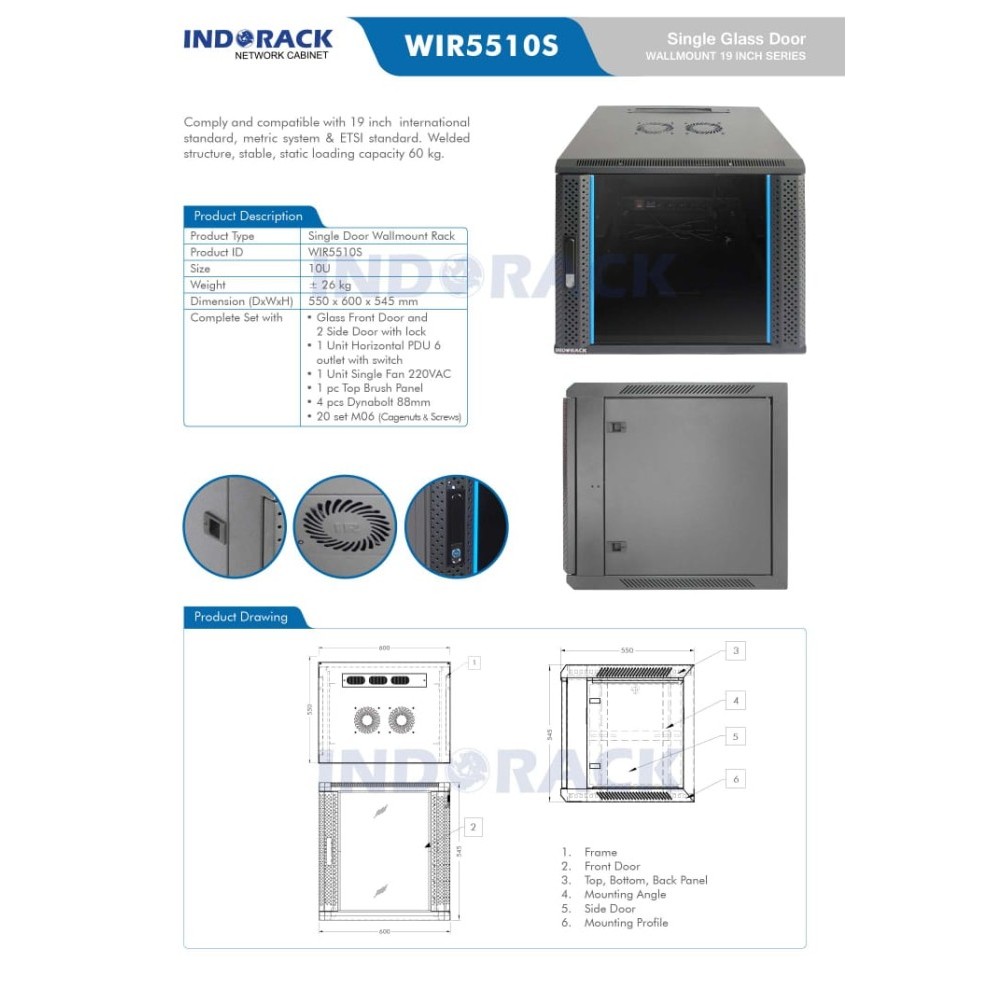 Jual Wallmount Rack INDORACK WIR5510S Glass Door Rak Server 10U Depth 550mm | Shopee Indonesia