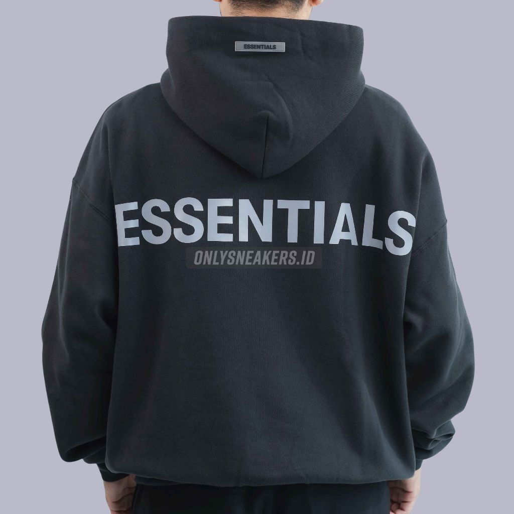 Jual ESSENTIALS REFLECTIVE BACK LOGO BLACK HOODIE (100% AUTHENTIC ...