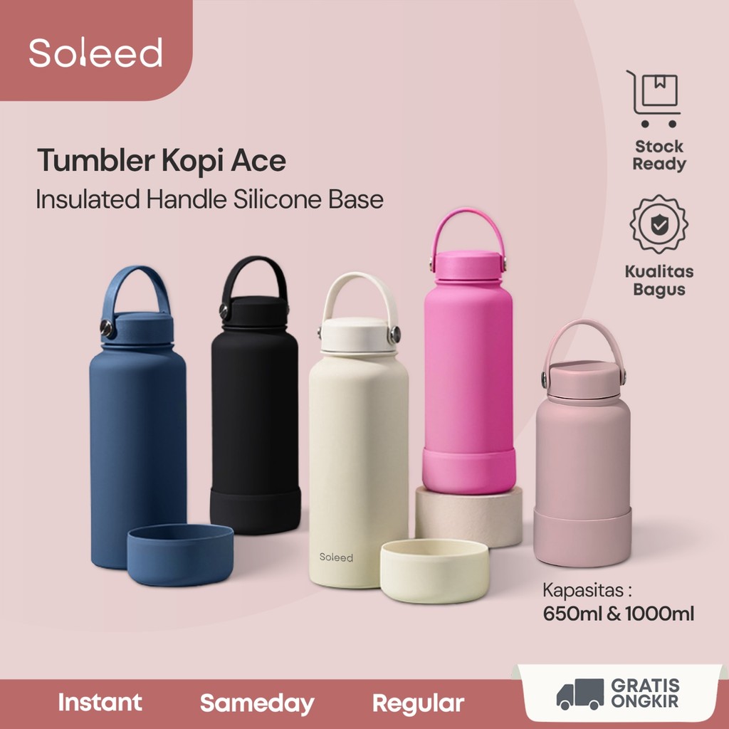 Jual SOLEED Tumbler Thermos Ace Botol Minum Travel Double Wall Insulated Handle Silicone Base ...