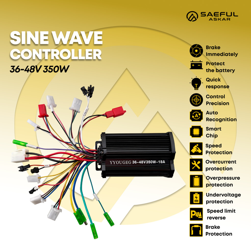 Jual Kontroler Gelombang Sinus Sepeda Listrik 36V 48V 350W Sparepart ...