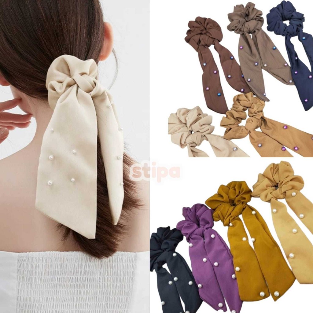 Jual STIPA Kuncir Rambut Scrunchie Jurai Panjang Mote Kain Satin Korea ...