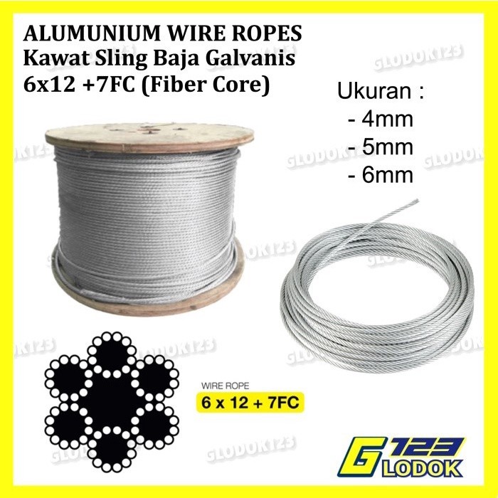 Jual Wire Rope Kabel Kawat Tali Seling Sling Baja 6x12 7FC Galvanized Steel - 10pcs | Shopee ...