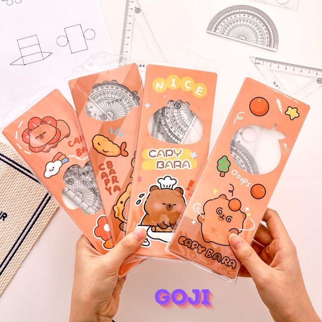 Jual GOJI Penggaris Capybara Set 4in1 Garisan Busur Siku Segitiga Lurus Motif Kapibara Ruler ...