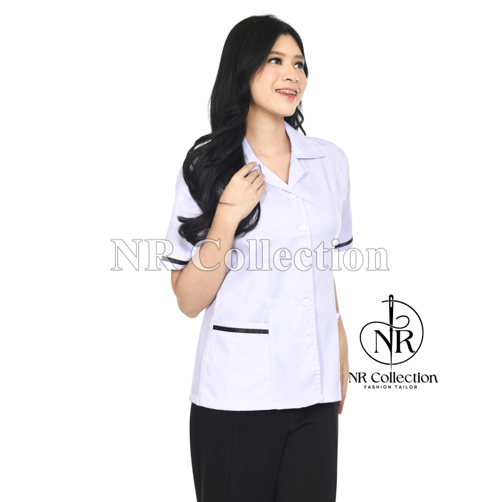 Jual Baju PDH Putih Perawat Wanita – Lengan Pendek, Varian List Hitam ...
