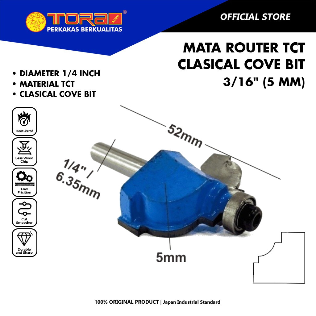 Jual TORA Mata Router TCT 5 mm x 1/4 Inch Clasical Cove Bit - Mata ...