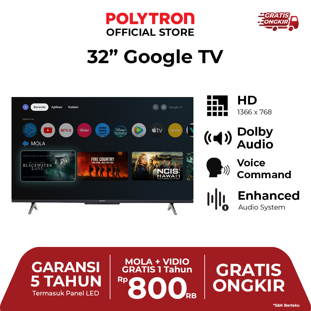 Jual Polytron 32 Inch Smart TV Google HD Dolby Audio YouTube Netflix ...