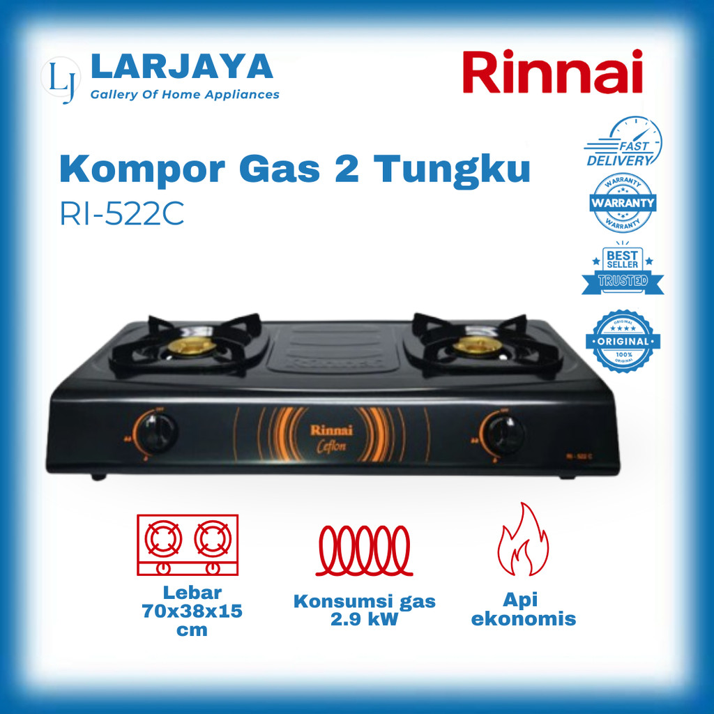 Jual Kompor Gas 2 Tungku Rinnai RI-522C | Body Ceflon RI 522C | Shopee Indonesia