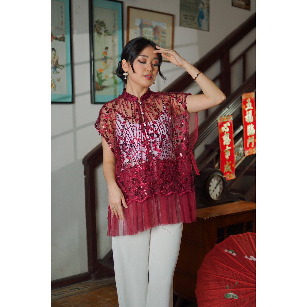 Jual Miss Nomi Pearl Top Blouse Lengan Puff Outfit Kekinian Kondangan ...