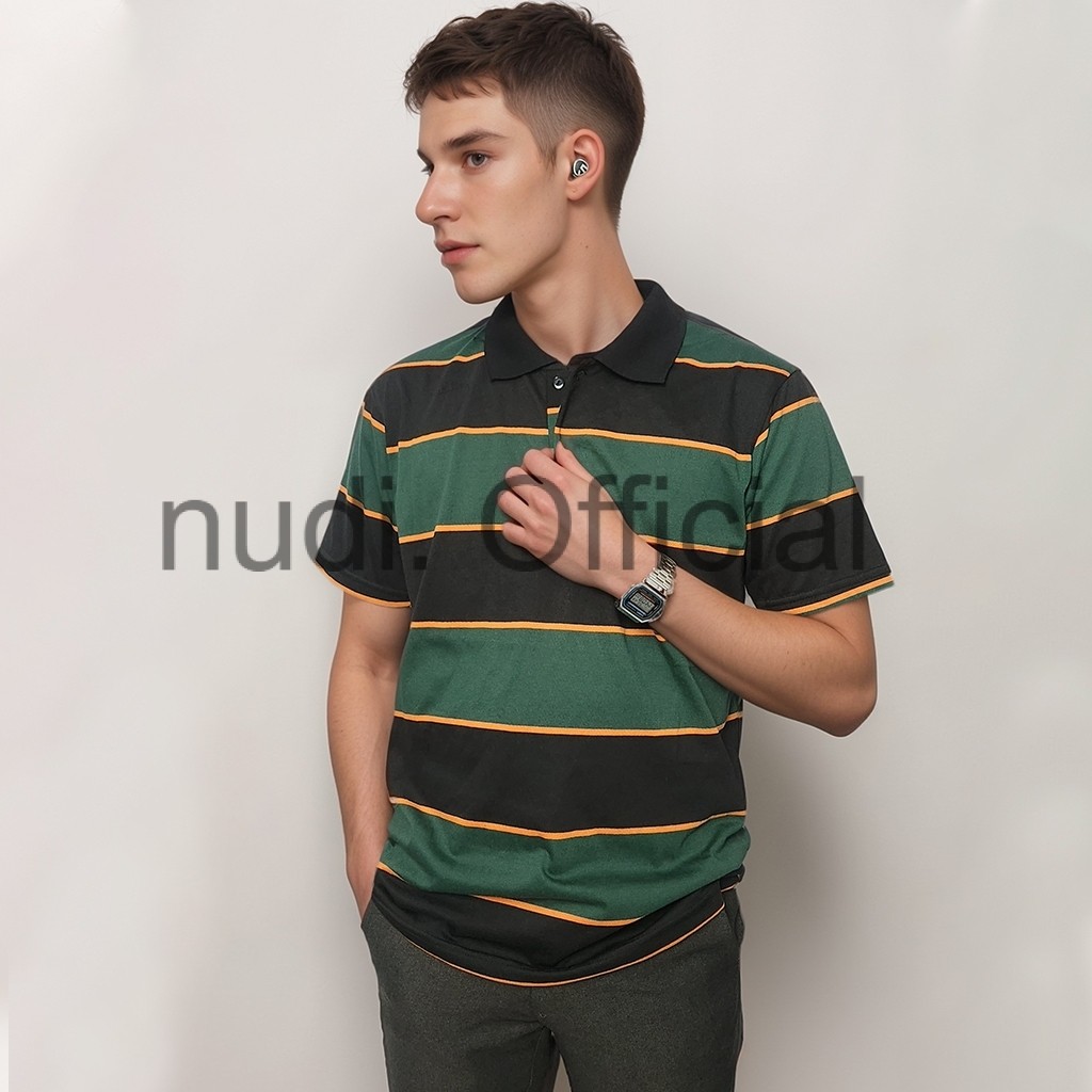 Jual Nudi - Baju Polo Shirt Stripe Kaos Polo Kerah Strip Salur Motif Garis Pria Wanita Lengan ...