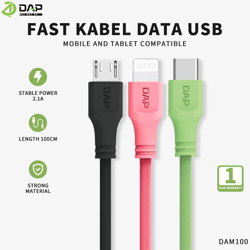 Jual DAP Kabel Data Micro USB/ Type C to Lightning USB 2.4A Fast Charging 100cm DAT100 ORIGINAL ...