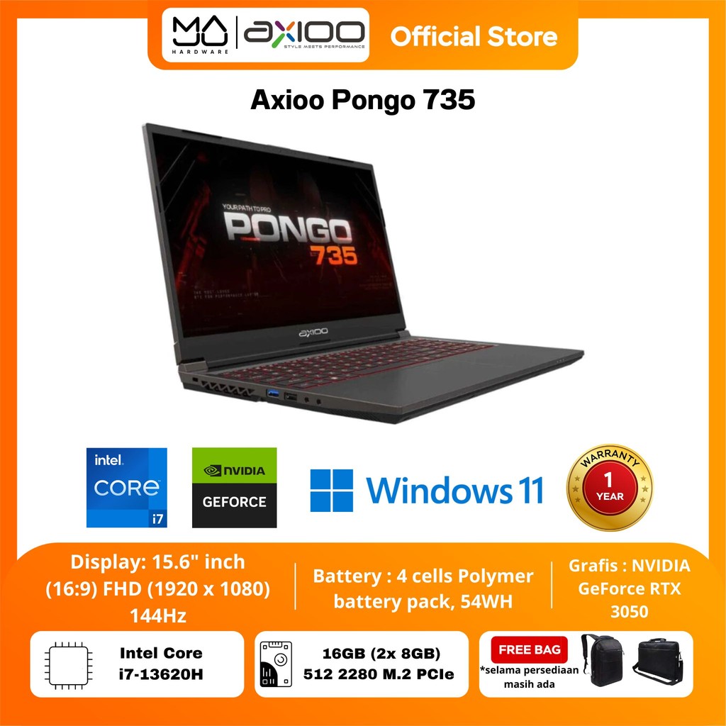 Jual Laptop Axioo Pongo 735 Intel i7-13620H 16GB SSD 512GB 15.6" FHD ...