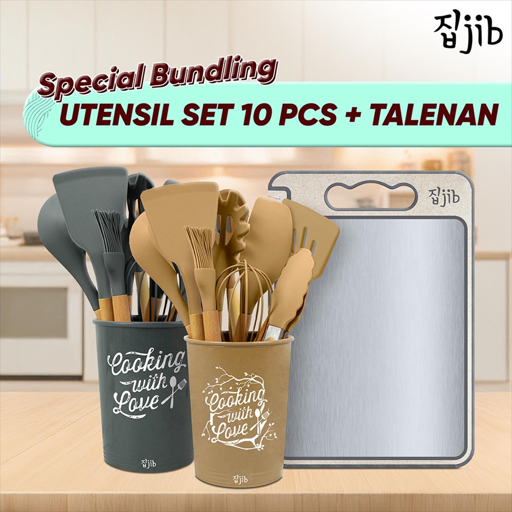 Jual [JIB] BUNDLE Silicone Utensil Set 10 pcs + Talenan 2 sisi / Set Utensile Silikon 10 pc dan ...