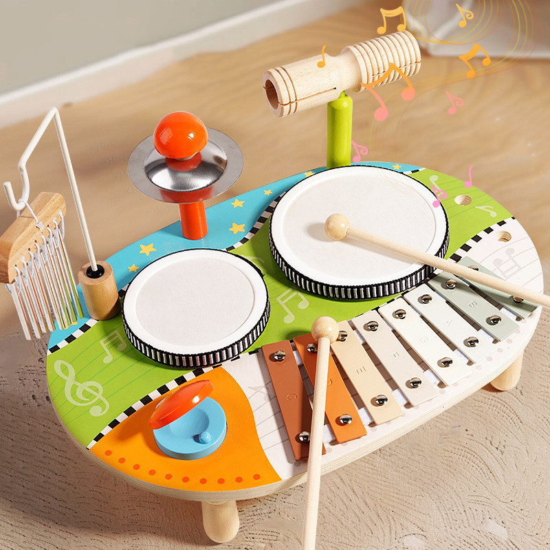 Jual Wooden Xylophone Kids Drum Set Wind Bell Sensory Musical ...