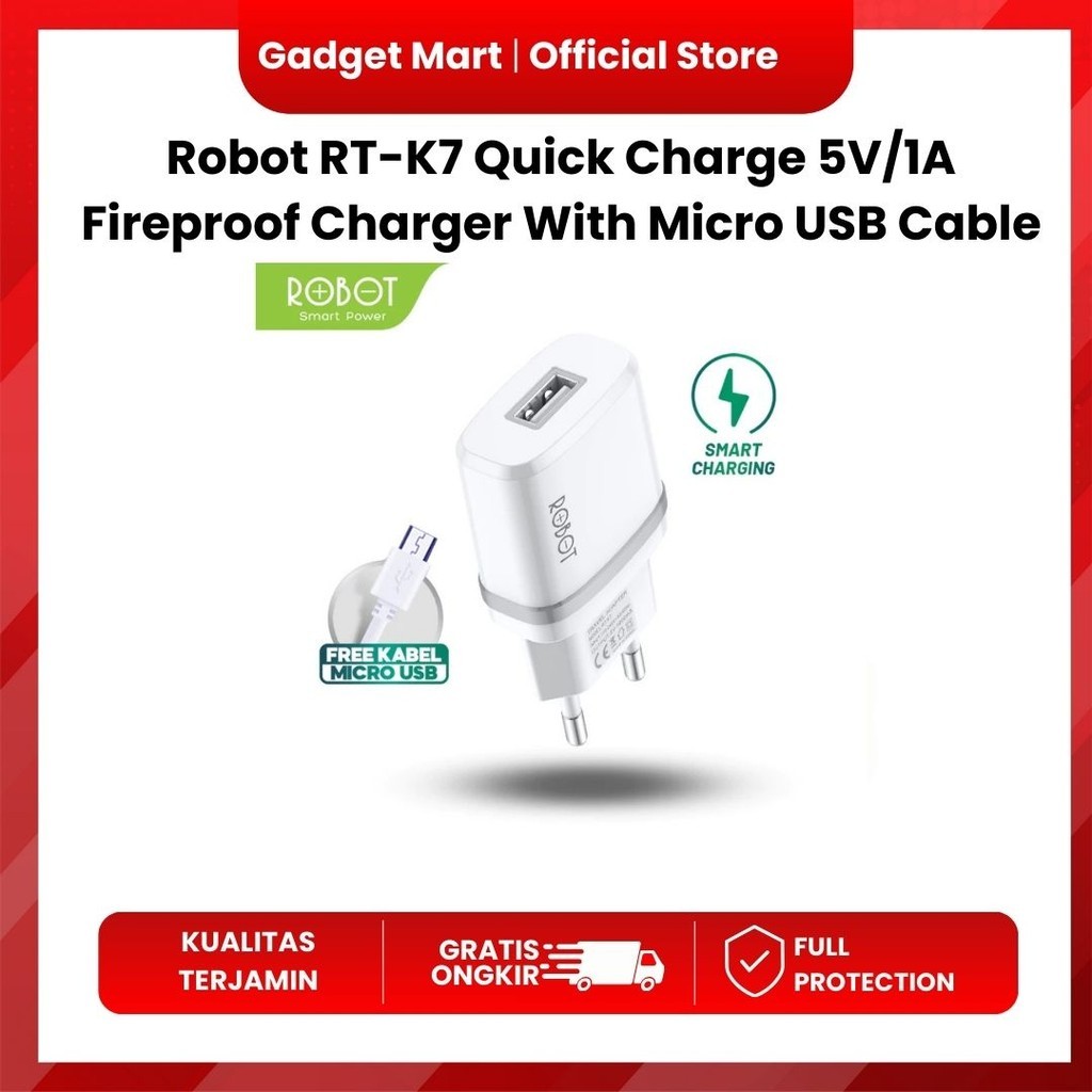 Jual Robot RT-K7 Quick Charge 5V/1A Fireproof Charger With Micro USB ...