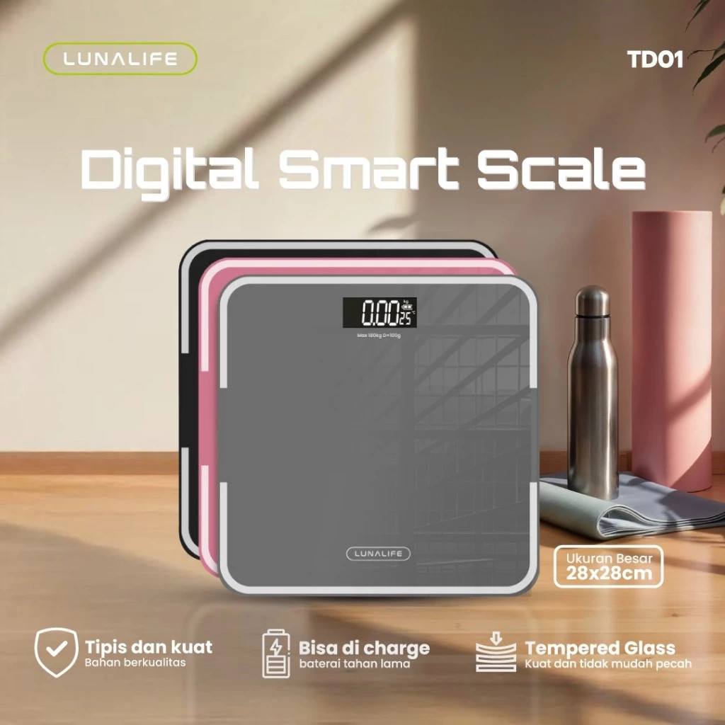 Jual TIMBANGAN BADAN DIGITAL LUNA LIFE TD01 | TIMBANGAN DIGITAL BADAN KACA USB CHARGE LCD PANEL ...