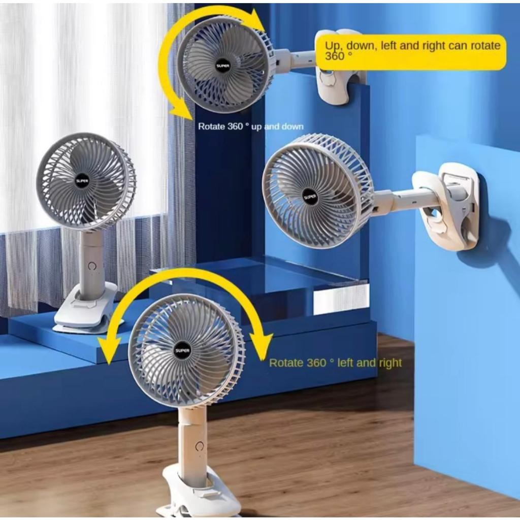 Jual Kipas Angin Battery lithium 2000mah Jepit PUTAR 720 Portable Mini ...