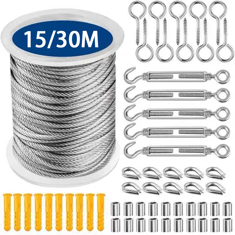 Jual 15/30m Stainless Steel Cable Rope Kits Heavy Duty Garden Wire ...