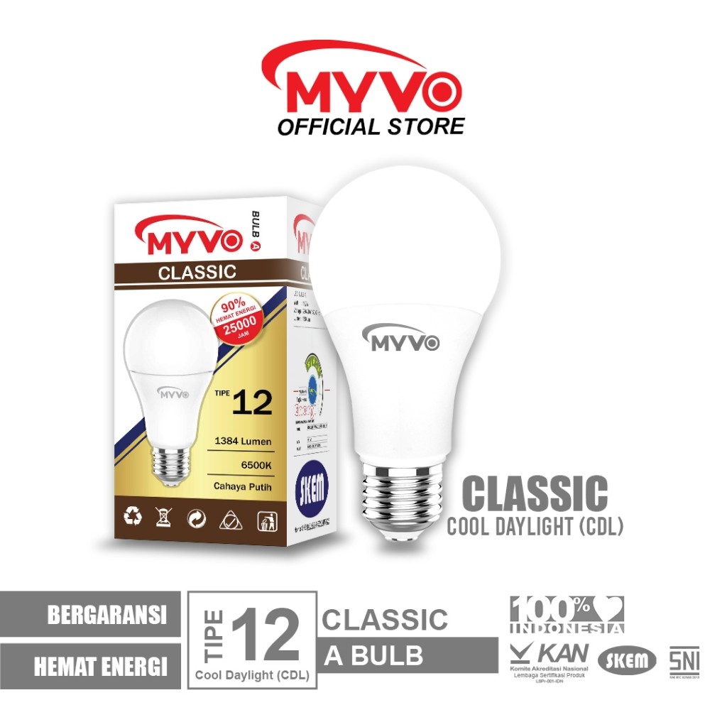 Jual MYVO ELECTRIC MYVO Lampu LED Classic Tipe 12 A Bulb Bohlam Cahaya Putih | Shopee Indonesia