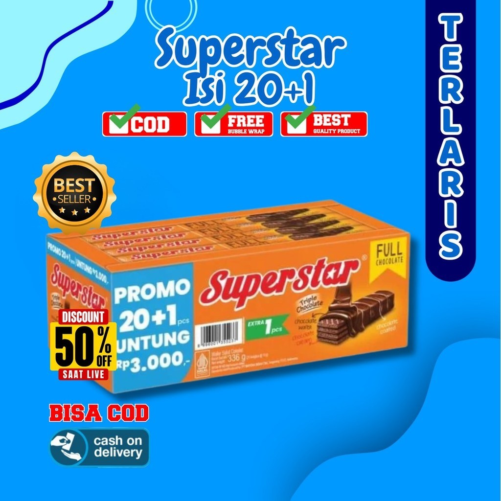 Jual Superstar Wafer Super Star Coklat Full Chocolate 16 gr x 20 Pcs ...