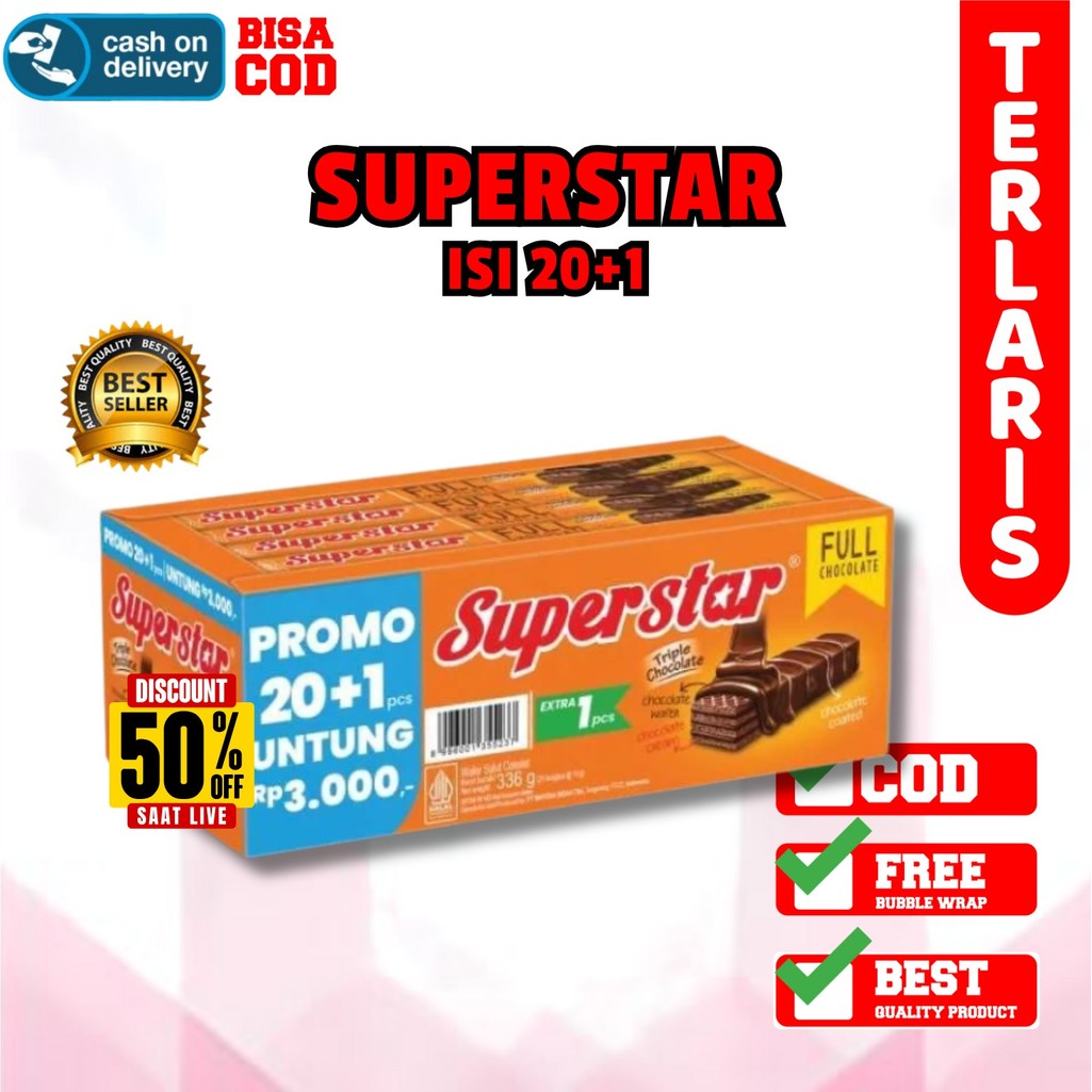 Jual Superstar Wafer Super Star Coklat Full Chocolate 16 gr x 20 Pcs ...