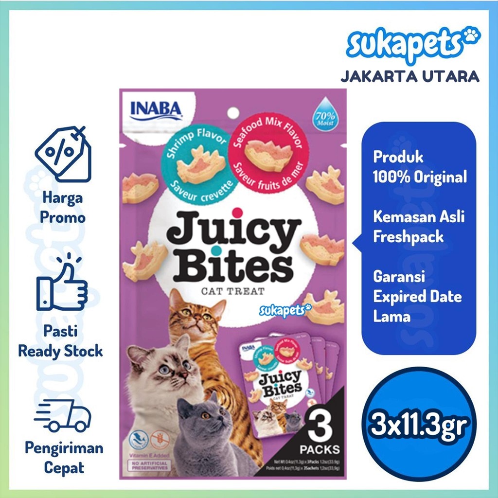 Jual Ciao Inaba Juicy Bites Shrimp & Seafood Snack Kucing 3x11.3gr ...