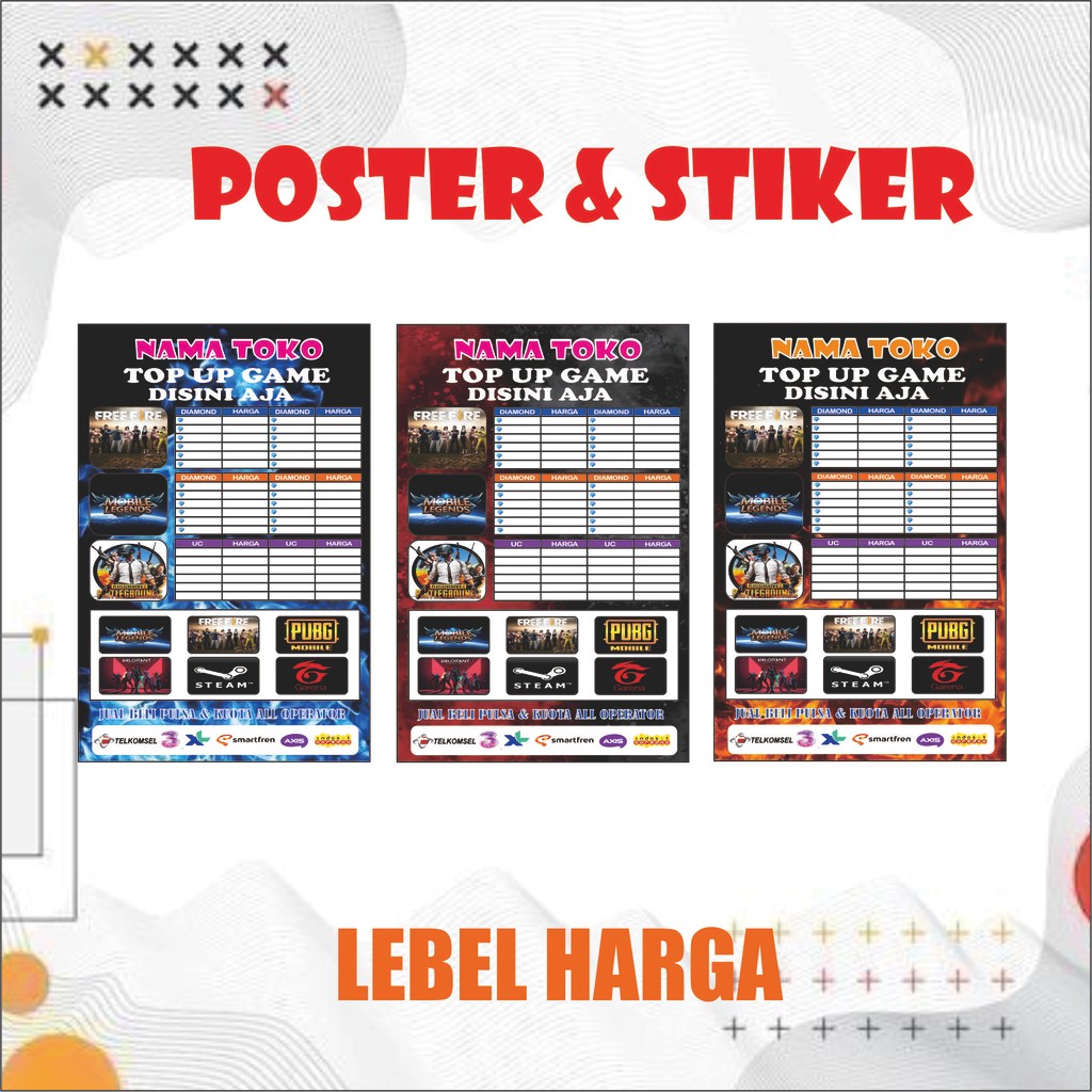 Jual CETAK STIKER POSTER KONTER LEBEL HARGA TOP UP GAME | Shopee Indonesia