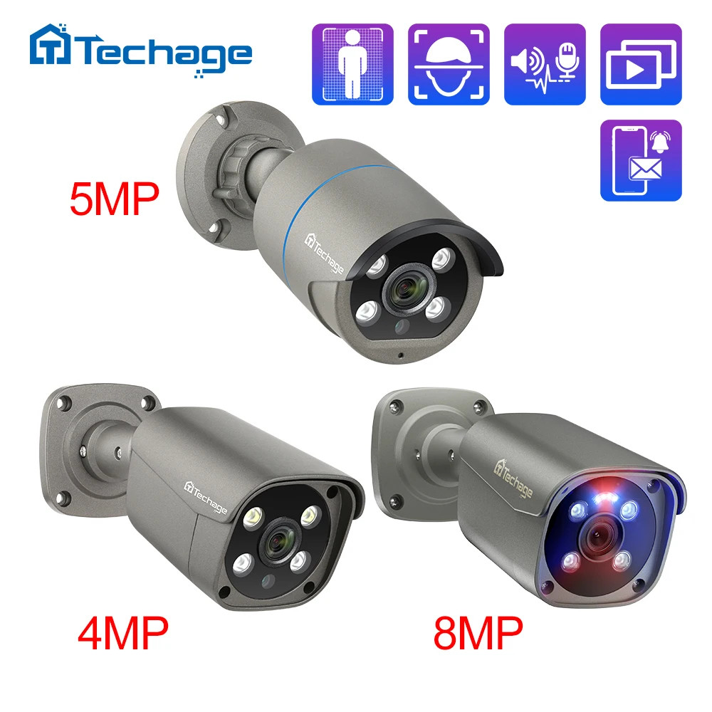 Jual Techage 4MP 5MP 4K Security Metal POE IP Camera H.265 Outdoor Two ...
