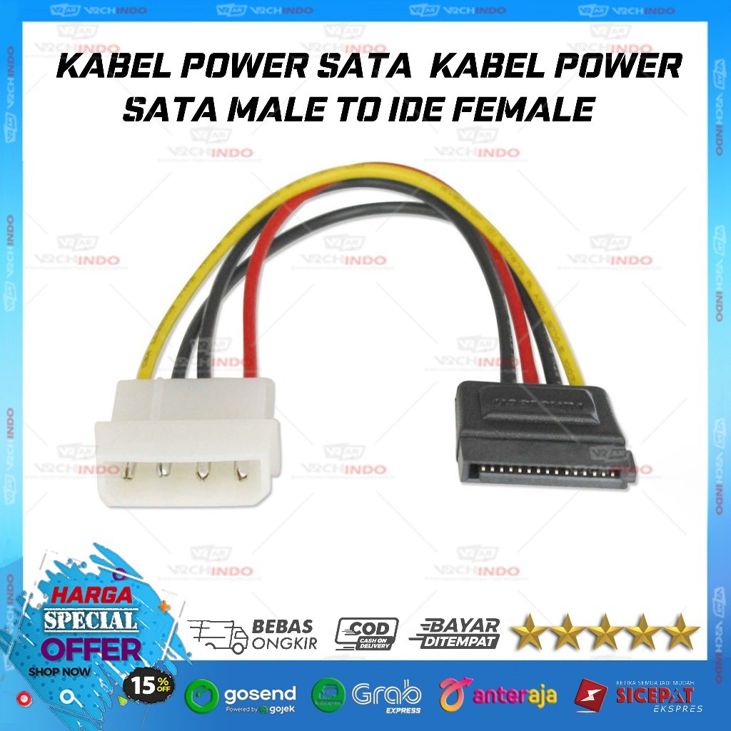 Jual Kabel Power Sata Male 4 Pin to IDE Sata Female for HDD / SSD Sata ...