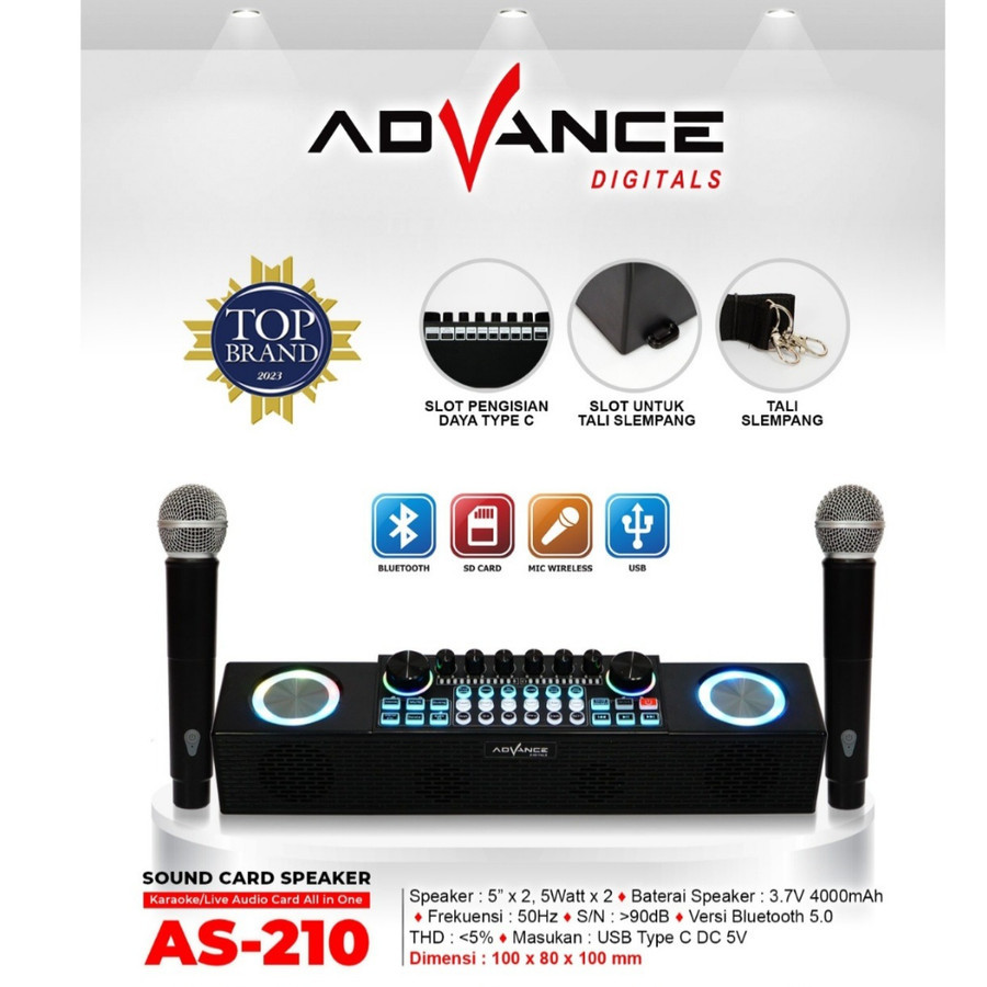Jual Speaker Advance Karaoke Bluetooth + 2Mic With Sound Card RGB LED ...