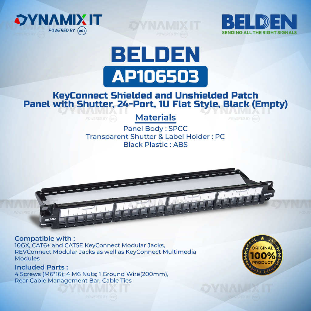 Jual Belden AP106503 KeyConnect Patch Panel with Shutter 1U 24 Port ...