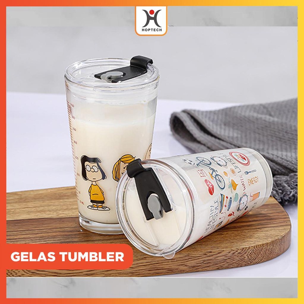 Jual Gelas Tumblr Kaca Bening Gelas Mug Gelas Kaca dengan Tutup Anti ...