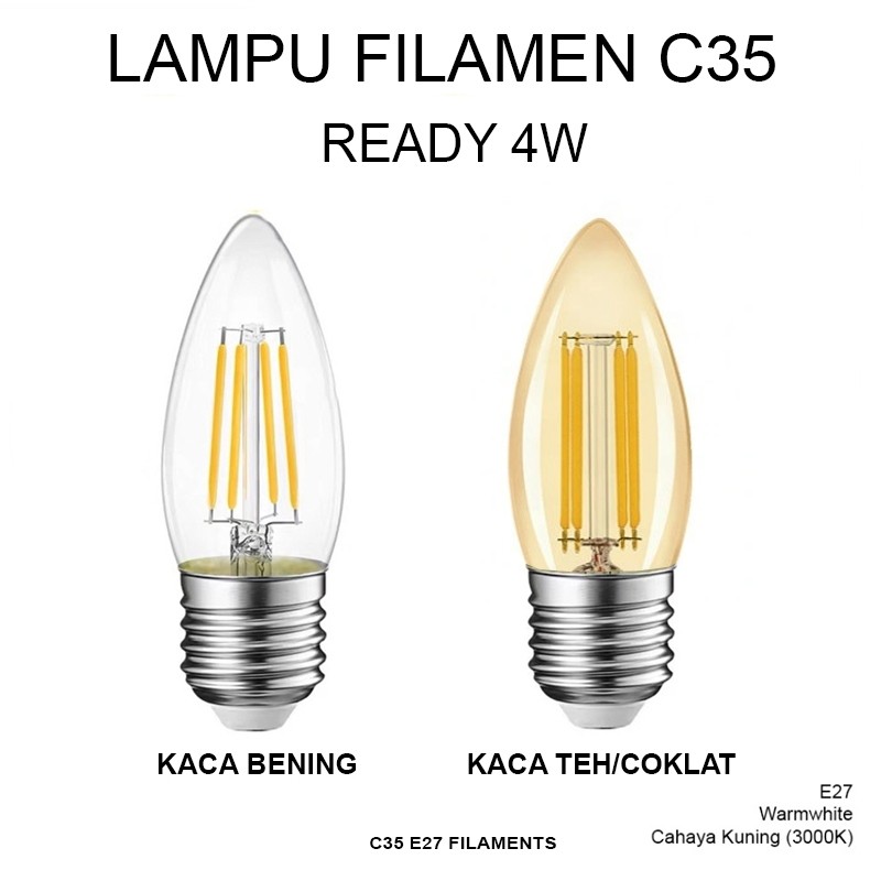 Jual COD Lampu Bulb LED Filamen Edison Vintage C35 4 Watt 4W 4 W ...