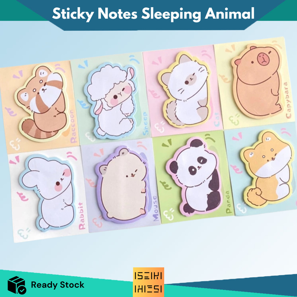 Jual ISEIKI Sticky Notes Animal Sleepy Cute Memo Notepad Kawaii 3D ...