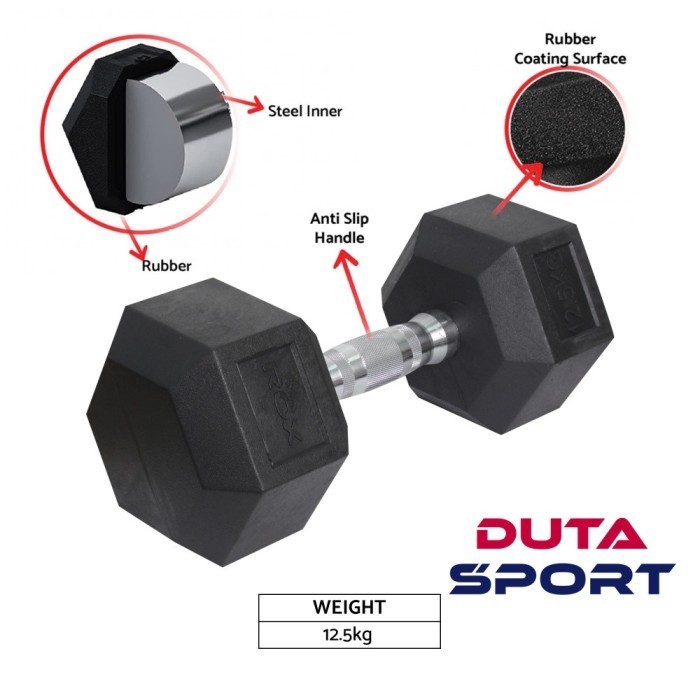 Jual ROX Dumbbell Hexagonal Rubber 12.5 Kg Barbel Dumble Barbell ...