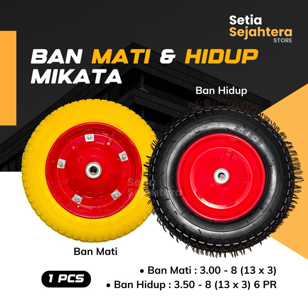 Jual MIKATA Roda Ban Mati Hidup Komplit Gerobak Pasir PU Karet - 1 pcs ...